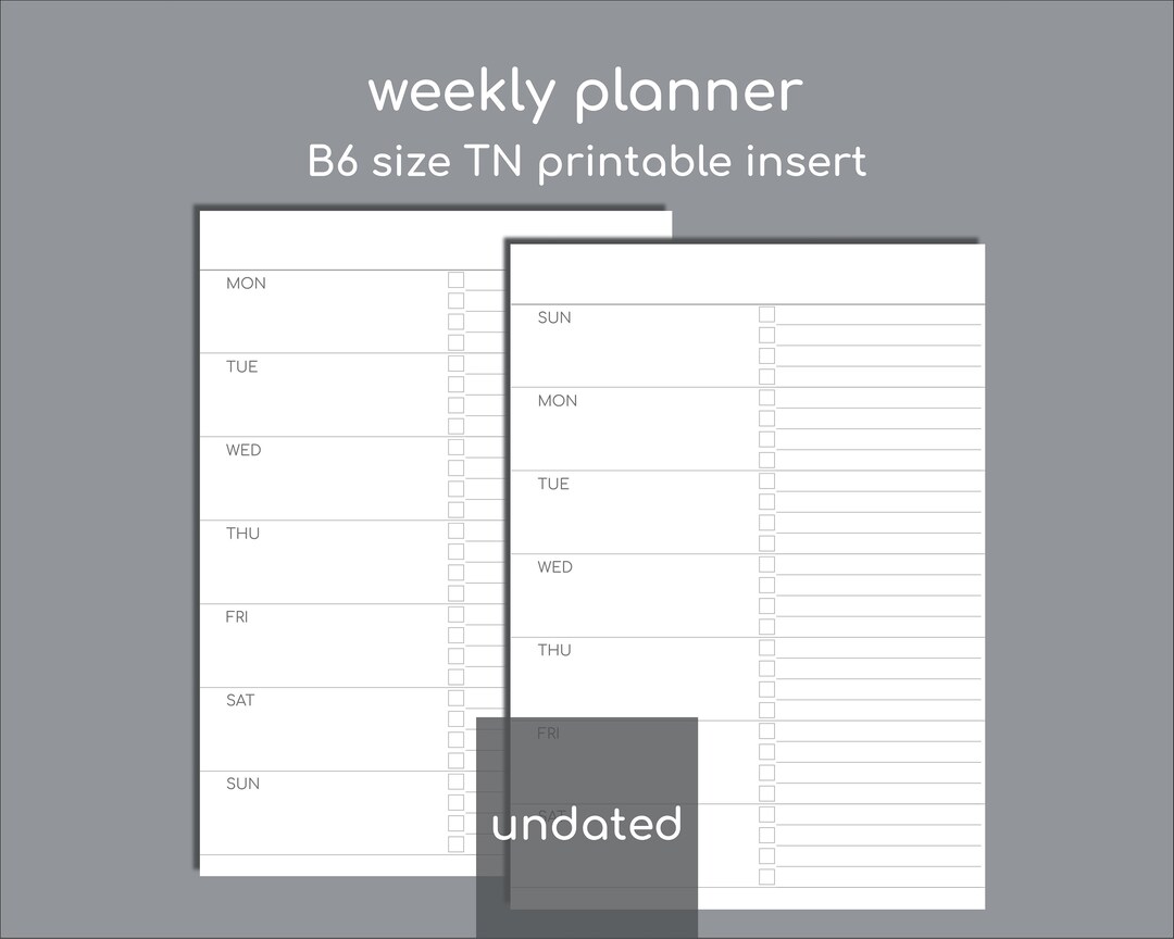 Undated Weekly Planner With Task List Printable B6 Inserts - Etsy