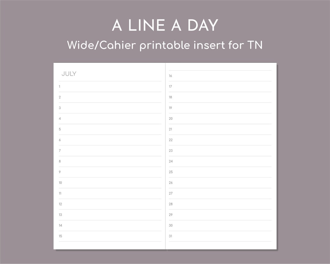 One Line A Day Printable Wide / Cahier Insert for TN Daily - Etsy