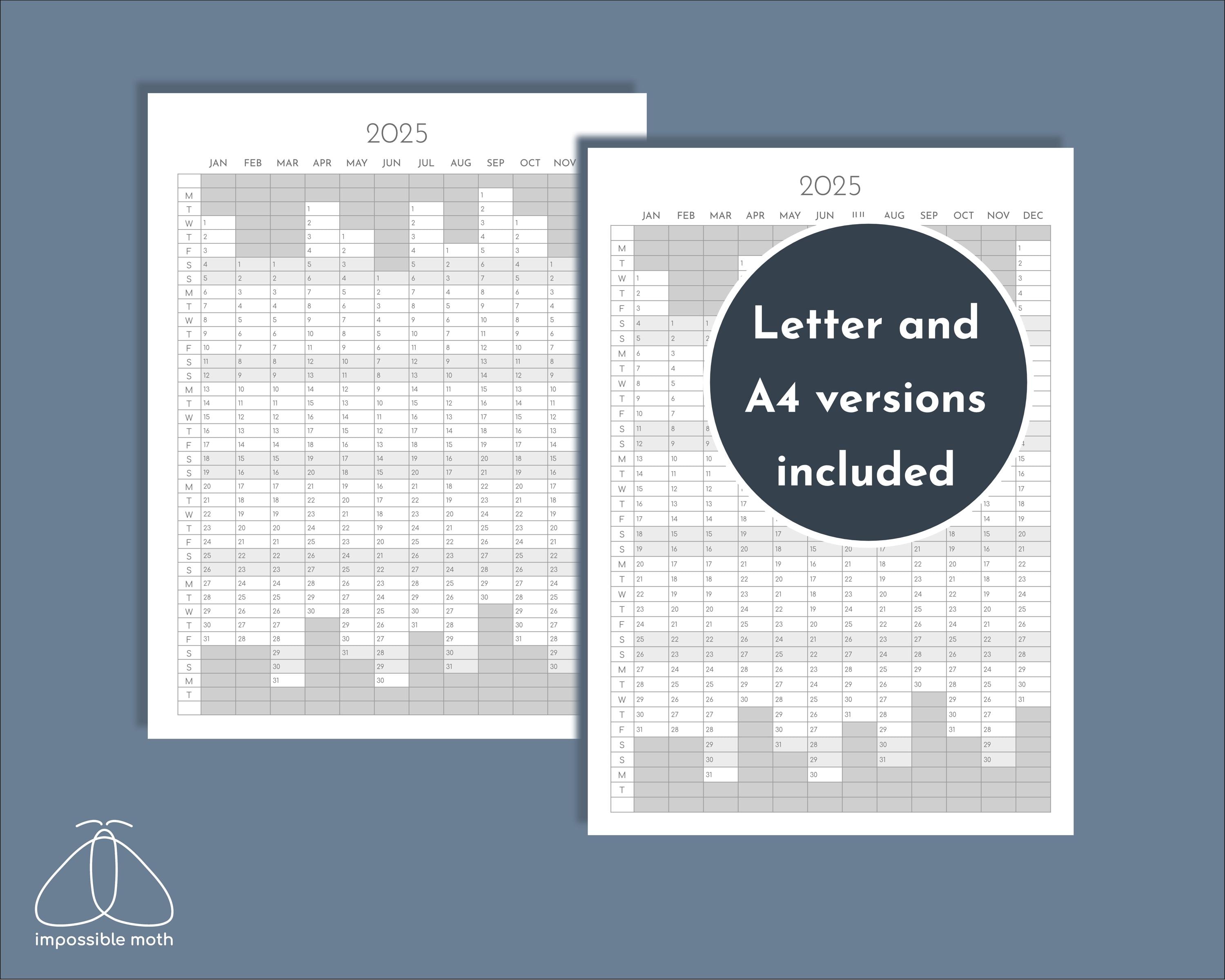 2025 Yearly Planner Overview Printable, A4 (print at A5-A0) and Letter ...