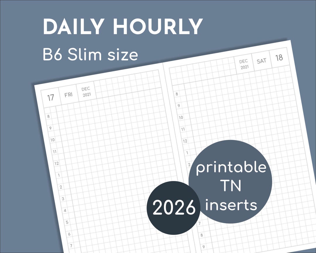 2026 Hourly Daily Schedule, B6 Slim Printable Travelers Inserts - Etsy