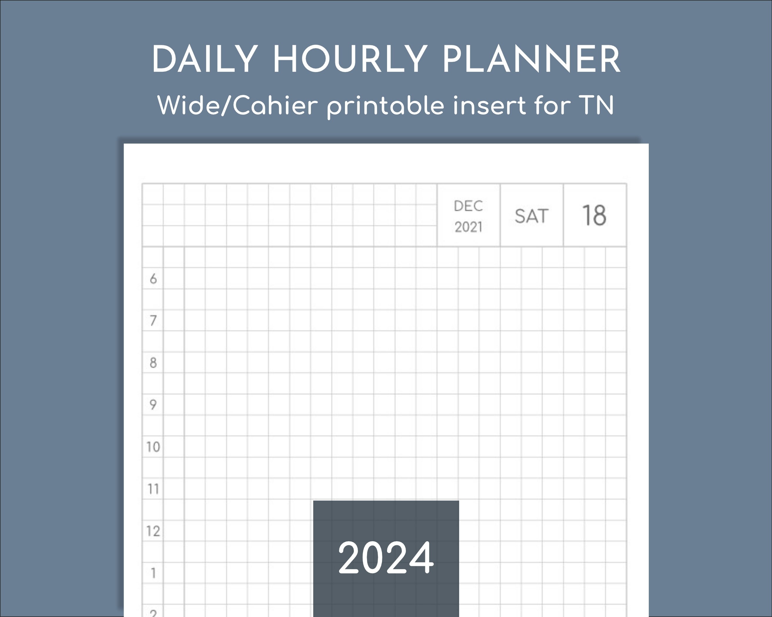 Hourly Daily Planner 2024, Wide / Cahier Printable Travellers Inserts ...