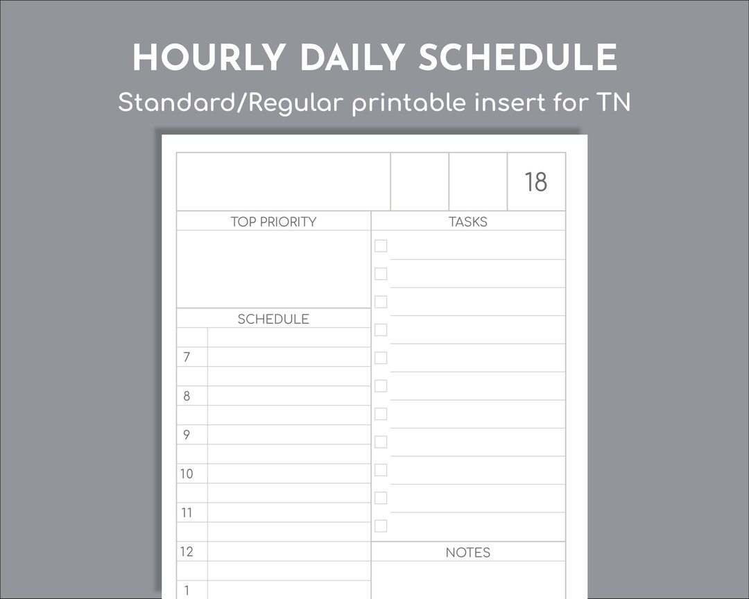 Undated Hourly Planner, Daily Schedule, Narrow / Standard / Regular ...