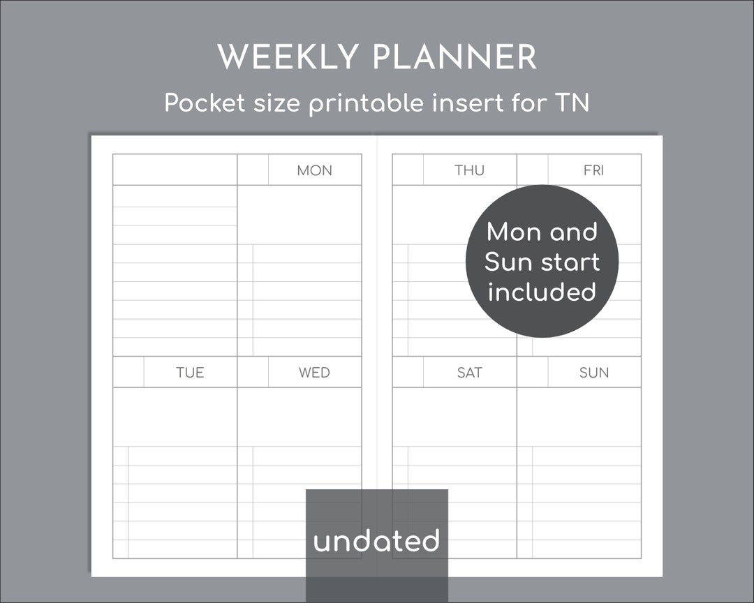 Undated Small Weekly Planner With Task List, Printable Pocket Size ...