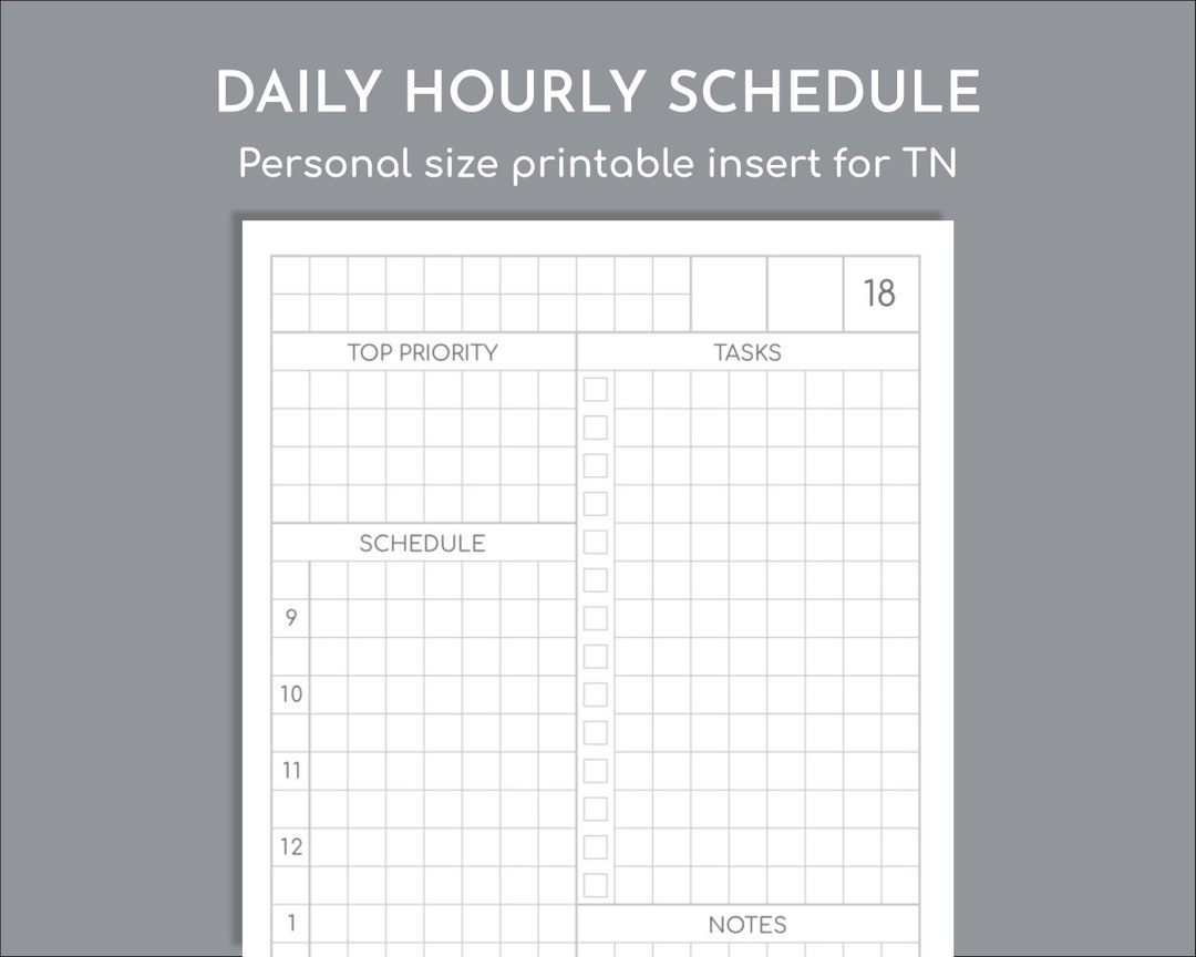 Daily Hourly Planner Insert, 5mm Grid, Personal Size Printable ...