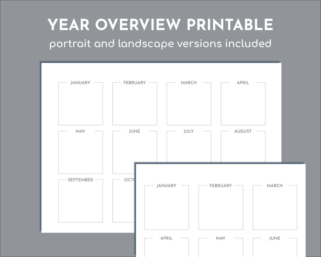 Year Overview Printable, Print at A5, A4, A3, A2, A1, A0, Portrait and ...