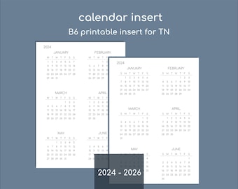 B6 Yearly Calendar 2024-2026 Printable Planner Inserts for TN, Monday ...