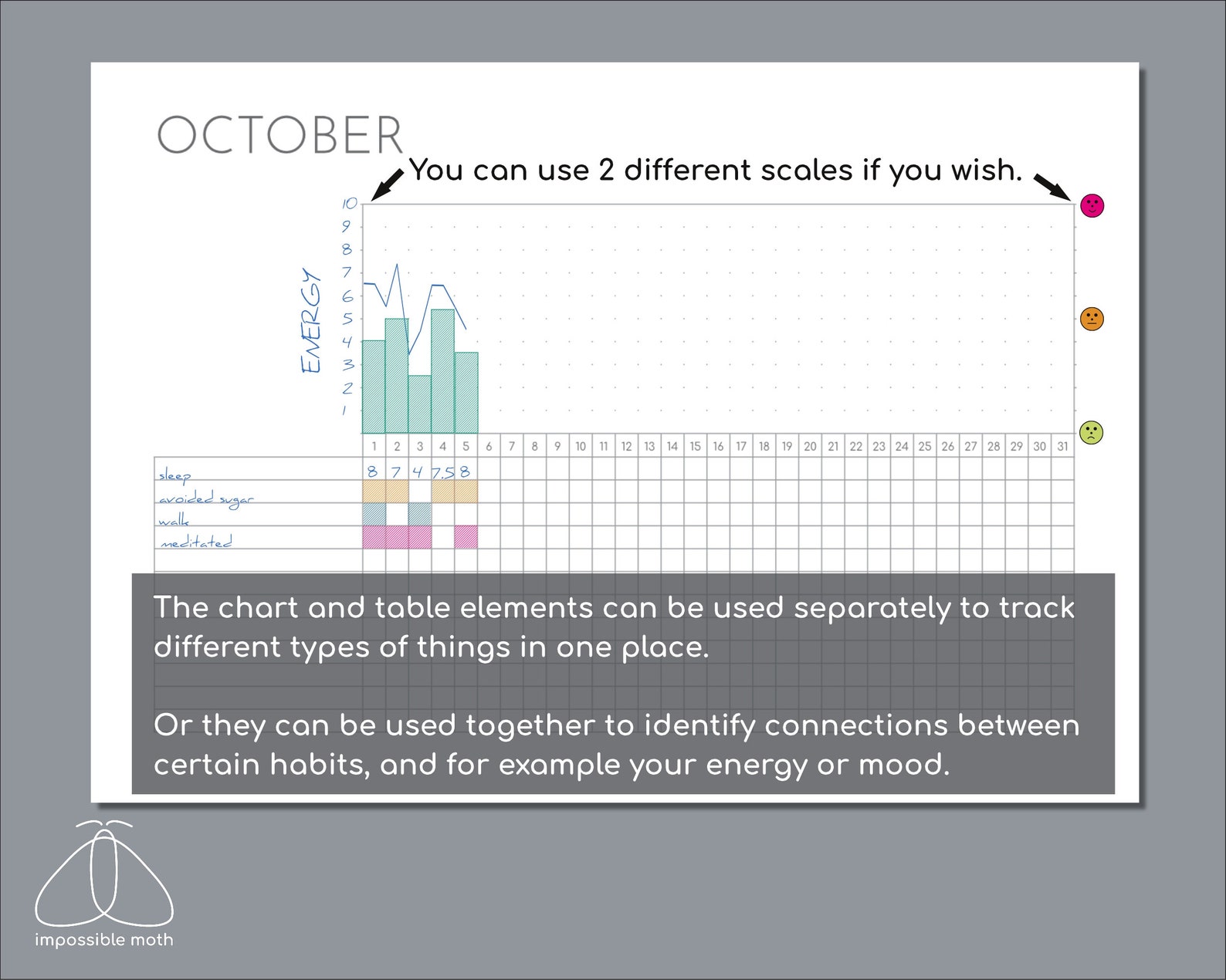 Monthly Habit Tracker With Chart, Printable Template for Tracking Moods ...