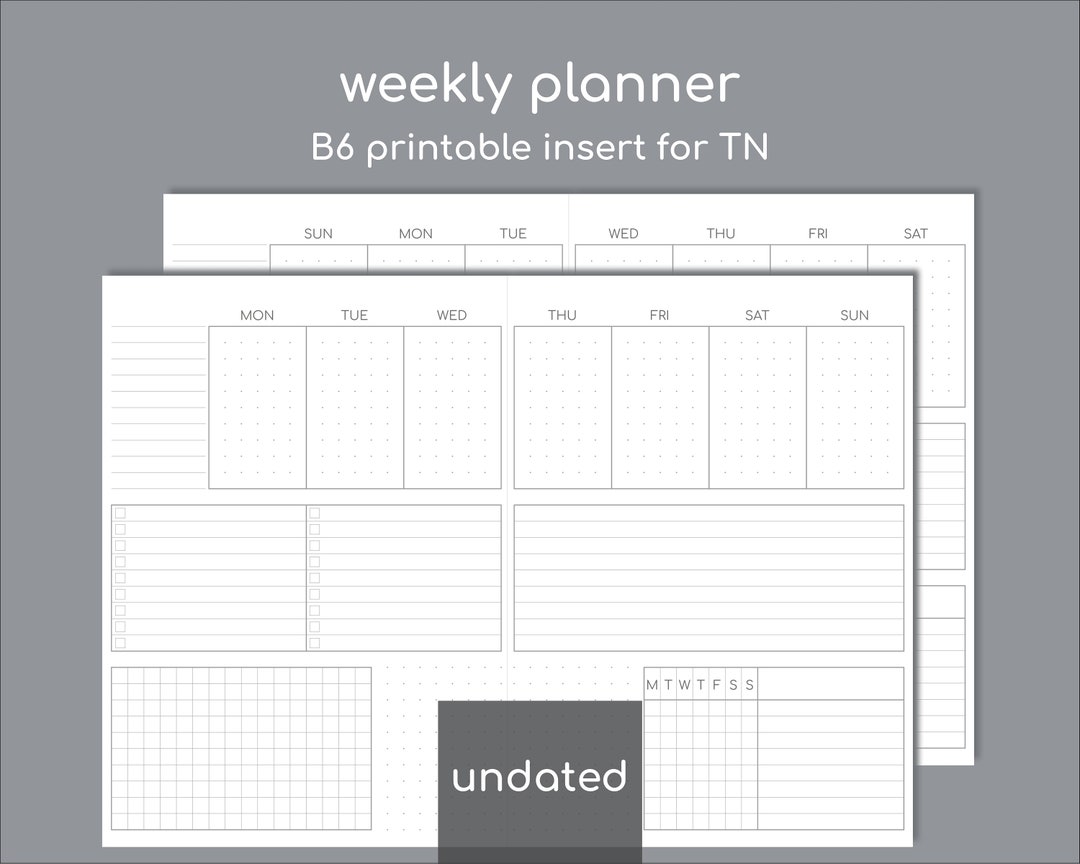 B6 Undated Weekly Planner, Printable Travelers Insert - Etsy