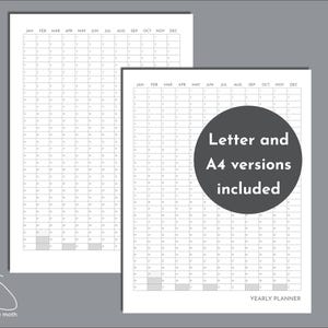 Undated Yearly Calendar Printable, Perpetual Year Overview, Letter or ...