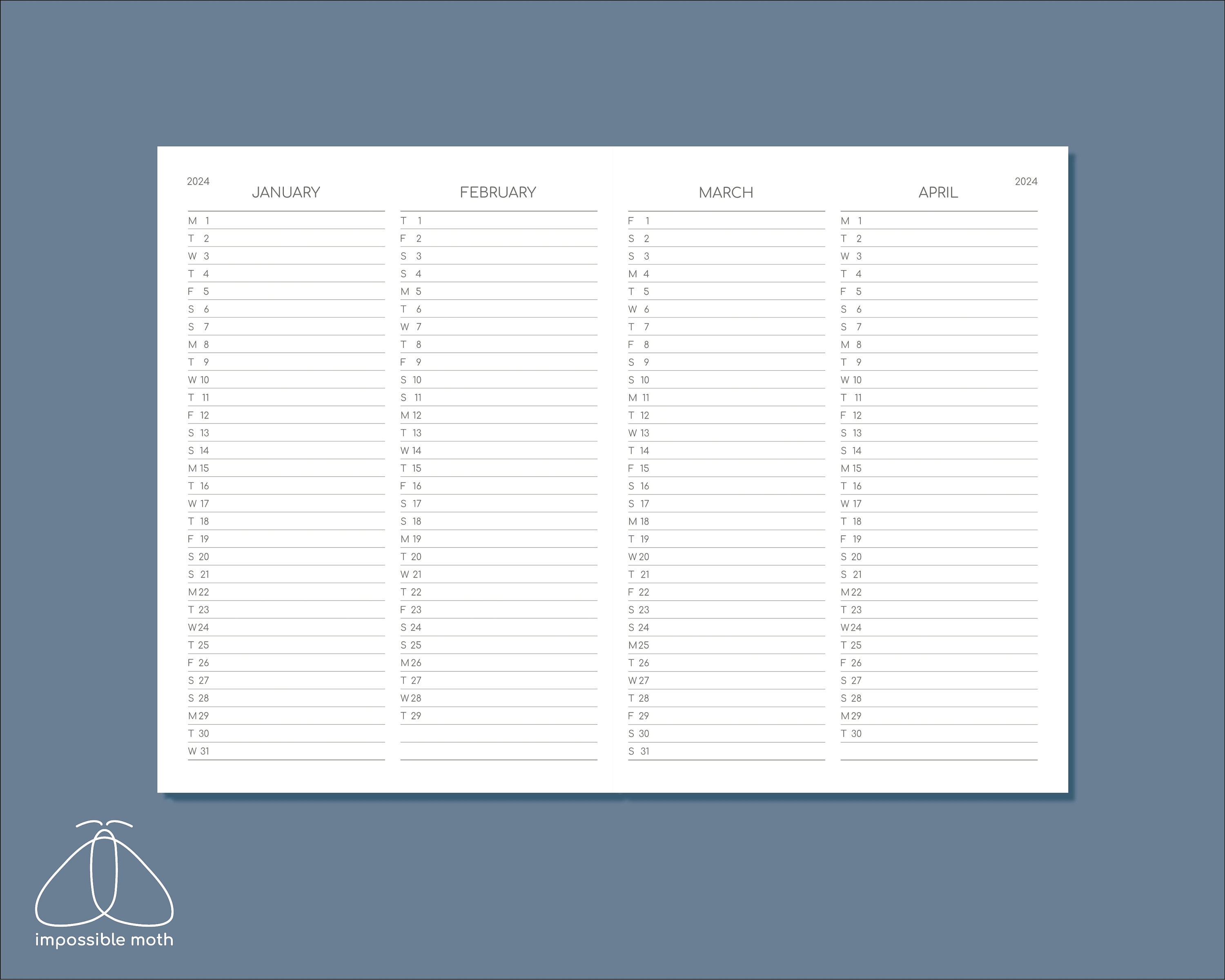 2025 Vertical Calendar, A5 Printable Travelers Insert, 2 Months to a ...