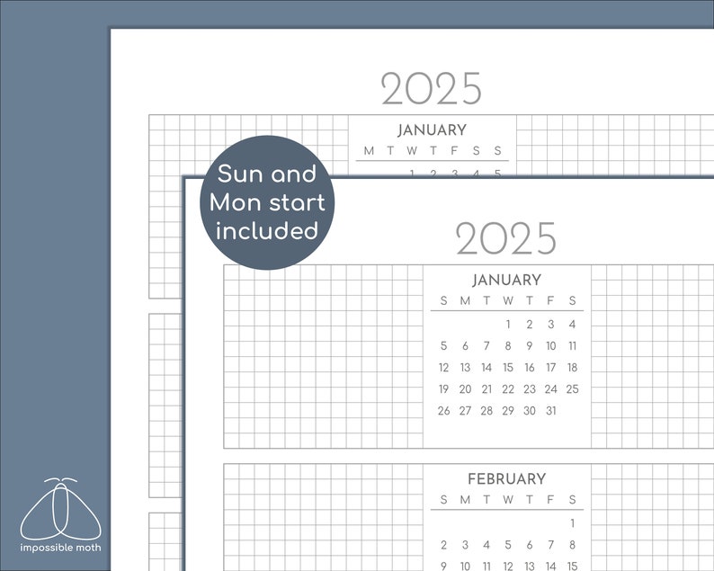 2025 Future Log, Printable Overview Calendar, Monday and Sunday Start ...