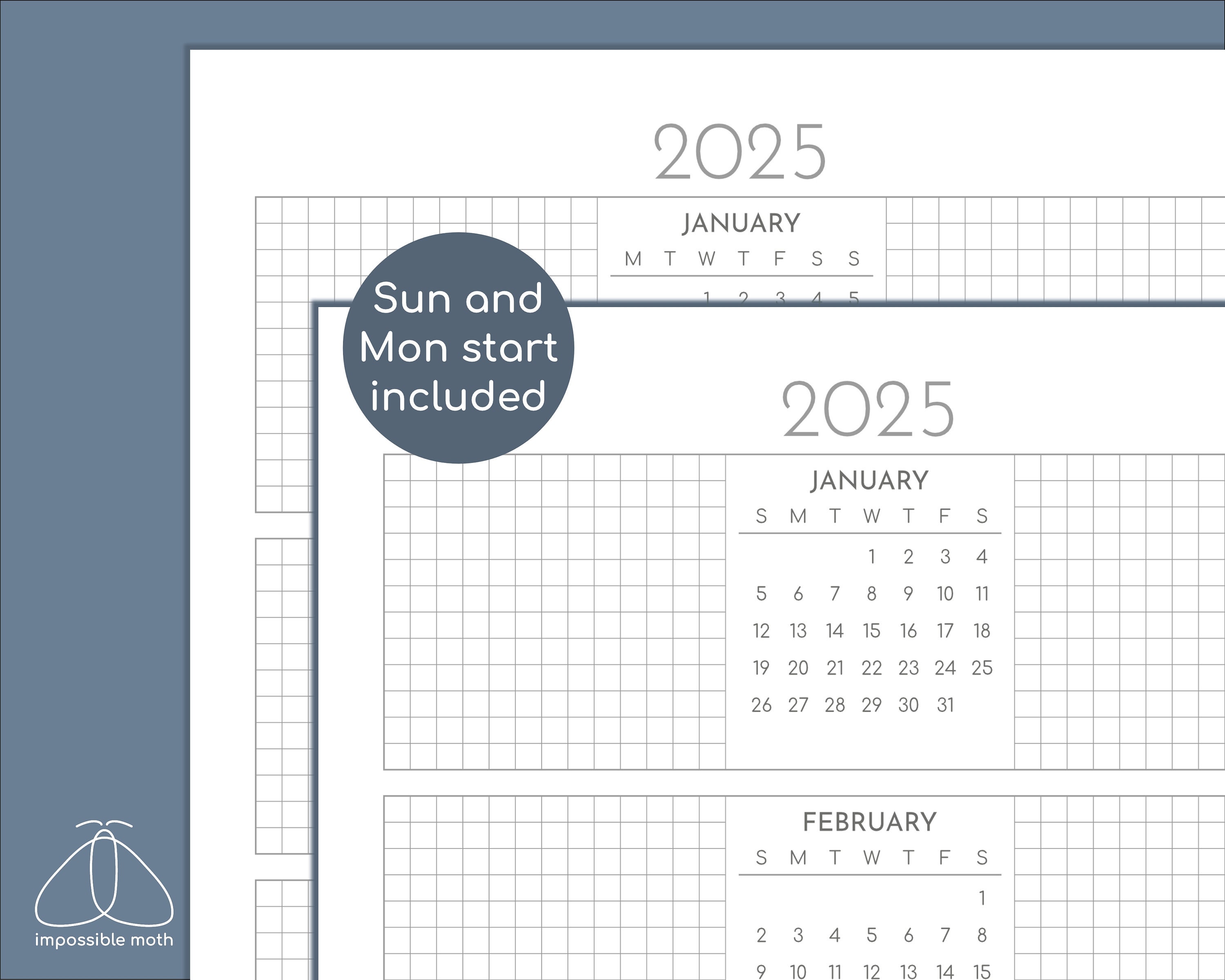 2025 Future Log, Printable Overview Calendar, Monday and Sunday Start ...