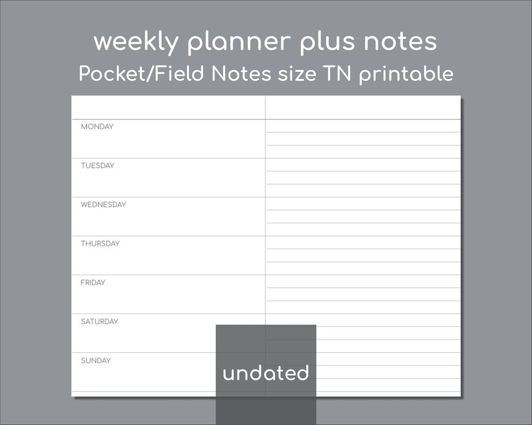 Undated Small Weekly Planner, Printable Pocket Size Insert for TN ...
