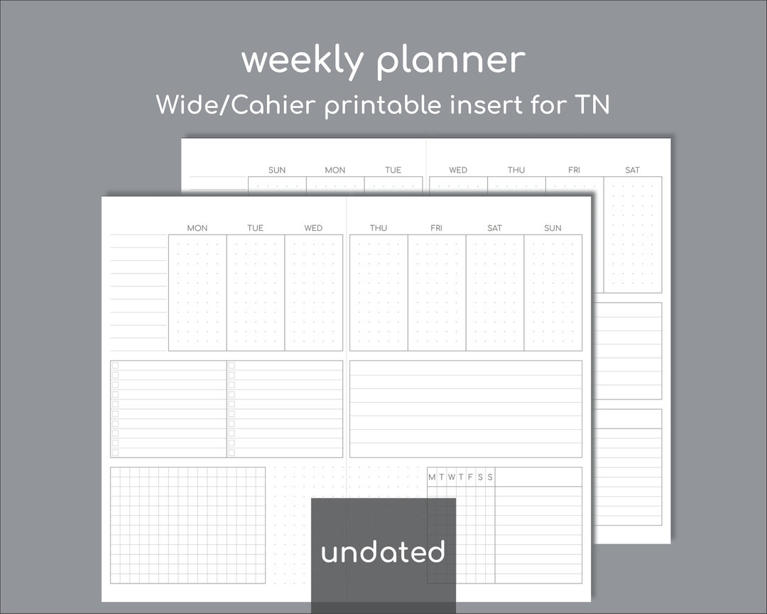 Blank Weekly Agenda, Wide/cahier Printable Planner Insert for Travelers ...