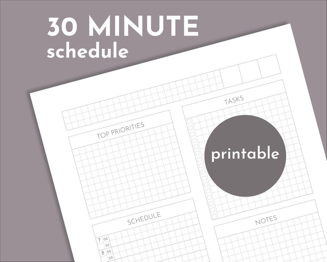 Daily Printable Planning Sheet With 30 Minute Schedule, A4 and Letter ...