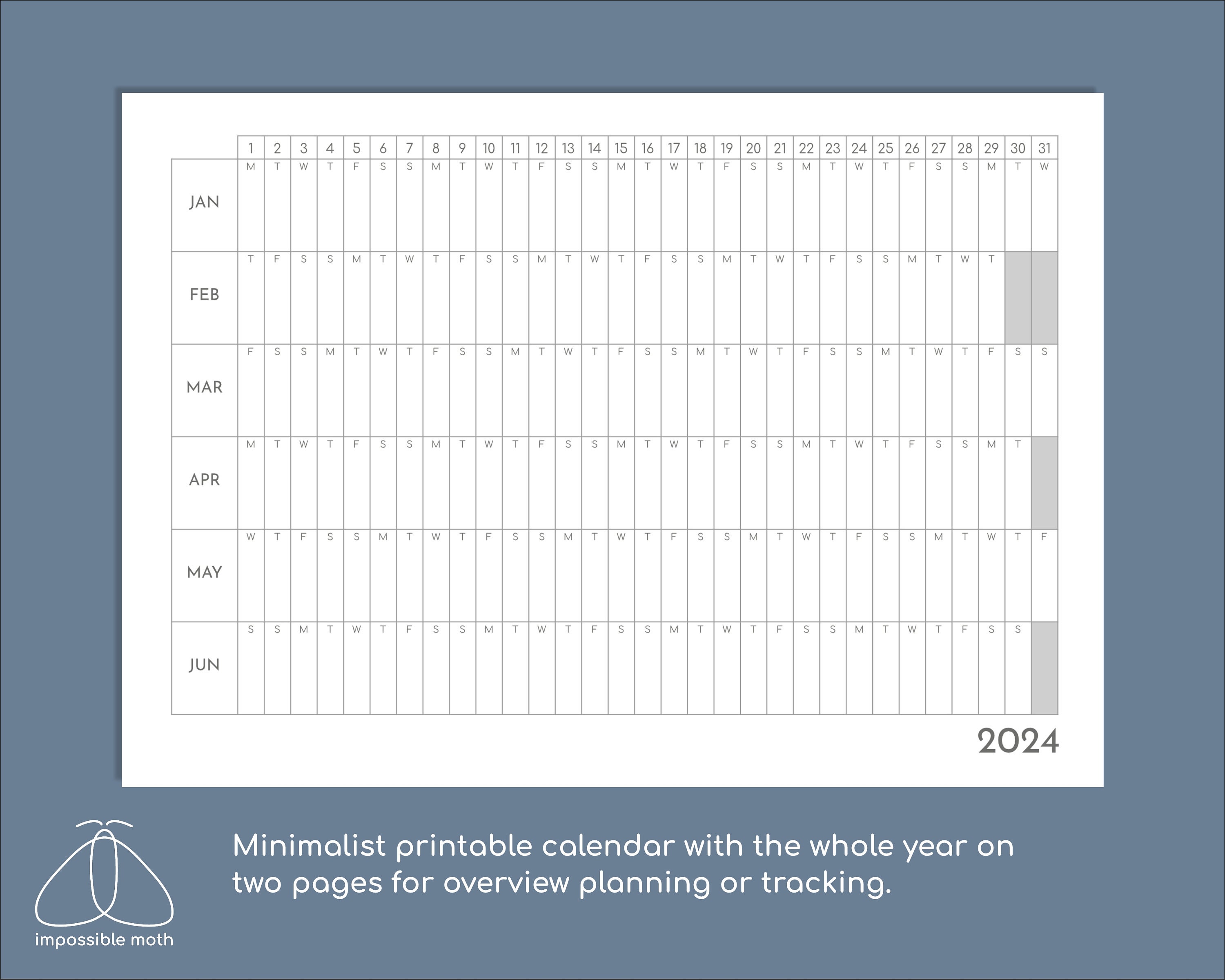 2024 Yearly Overview 2 Page Printable Calendar, 6 Months per Page ...
