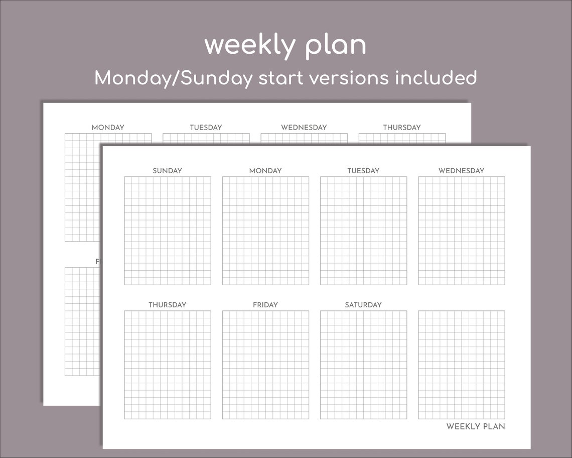 Undated Weekly Planner Printable Pdf Monday and Sunday Start - Etsy UK