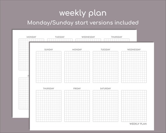 Undated Weekly Planner Printable Pdf Monday and Sunday Start - Etsy UK