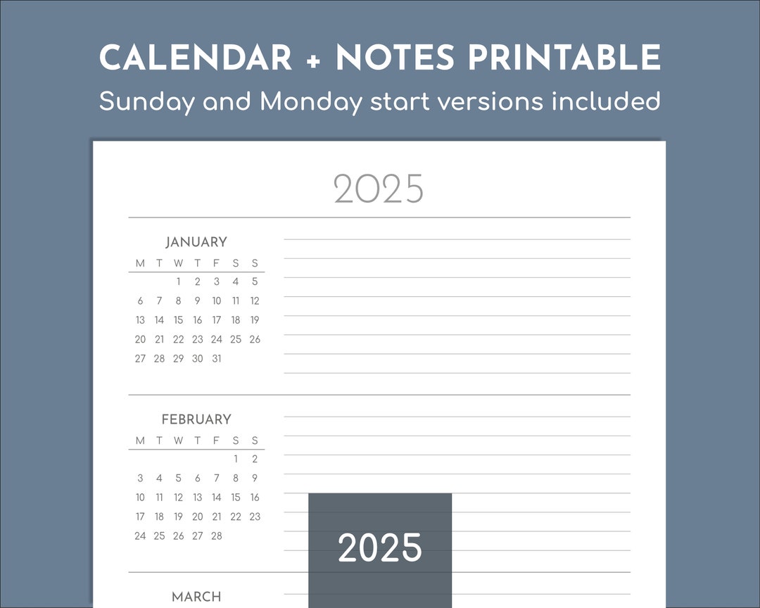 2025 Future Log Printable Calendar PDF, Monday and Sunday Start ...
