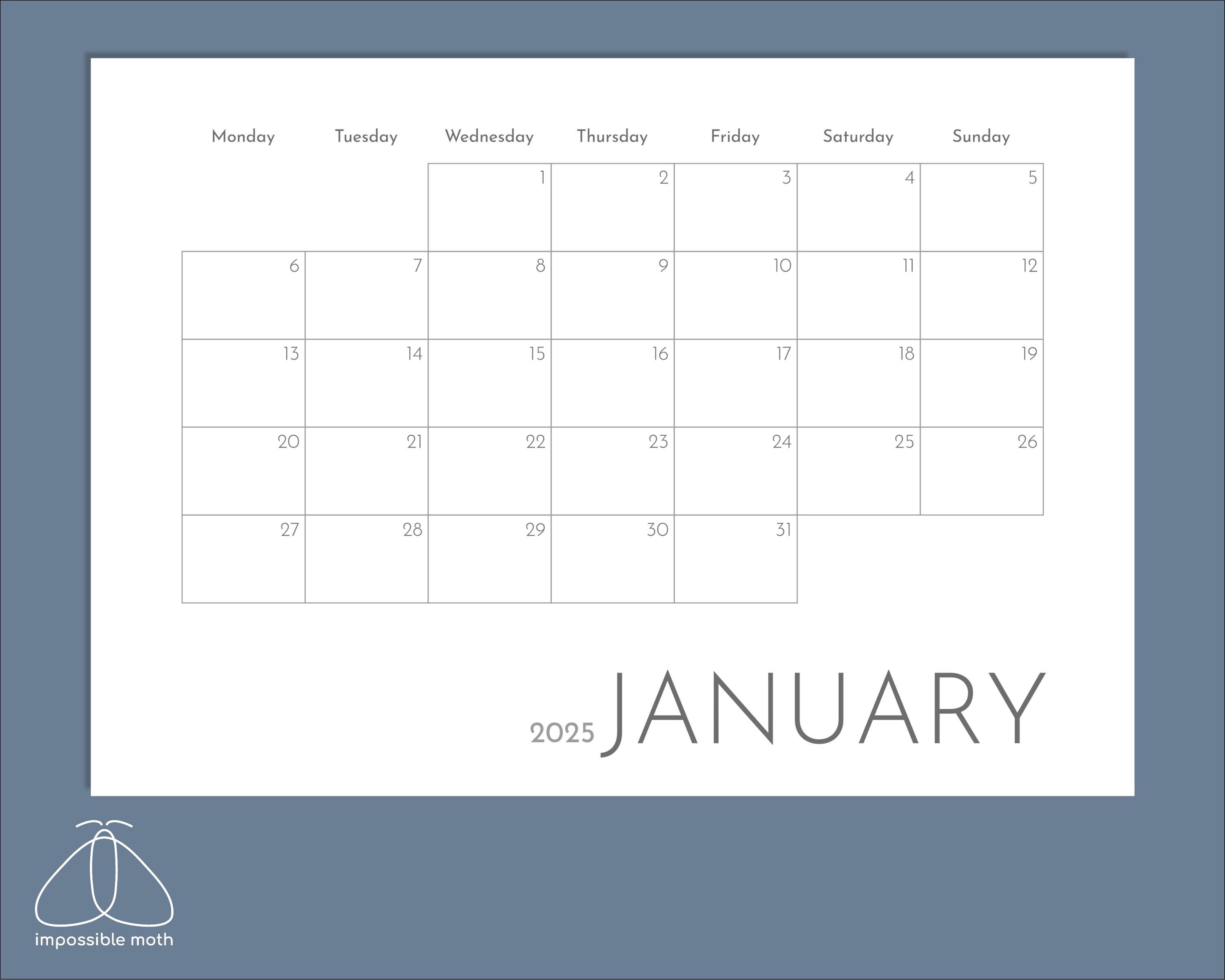 Monthly Calendar 2025, A4, A5, A3, Letter Minimalist Printable PDF - Etsy