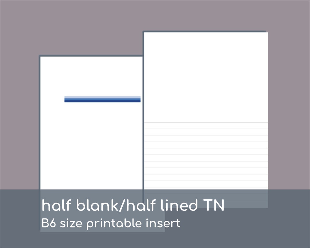 Half Lined, Half Sketch Notebook, Printable B6 Insert for TN - Etsy