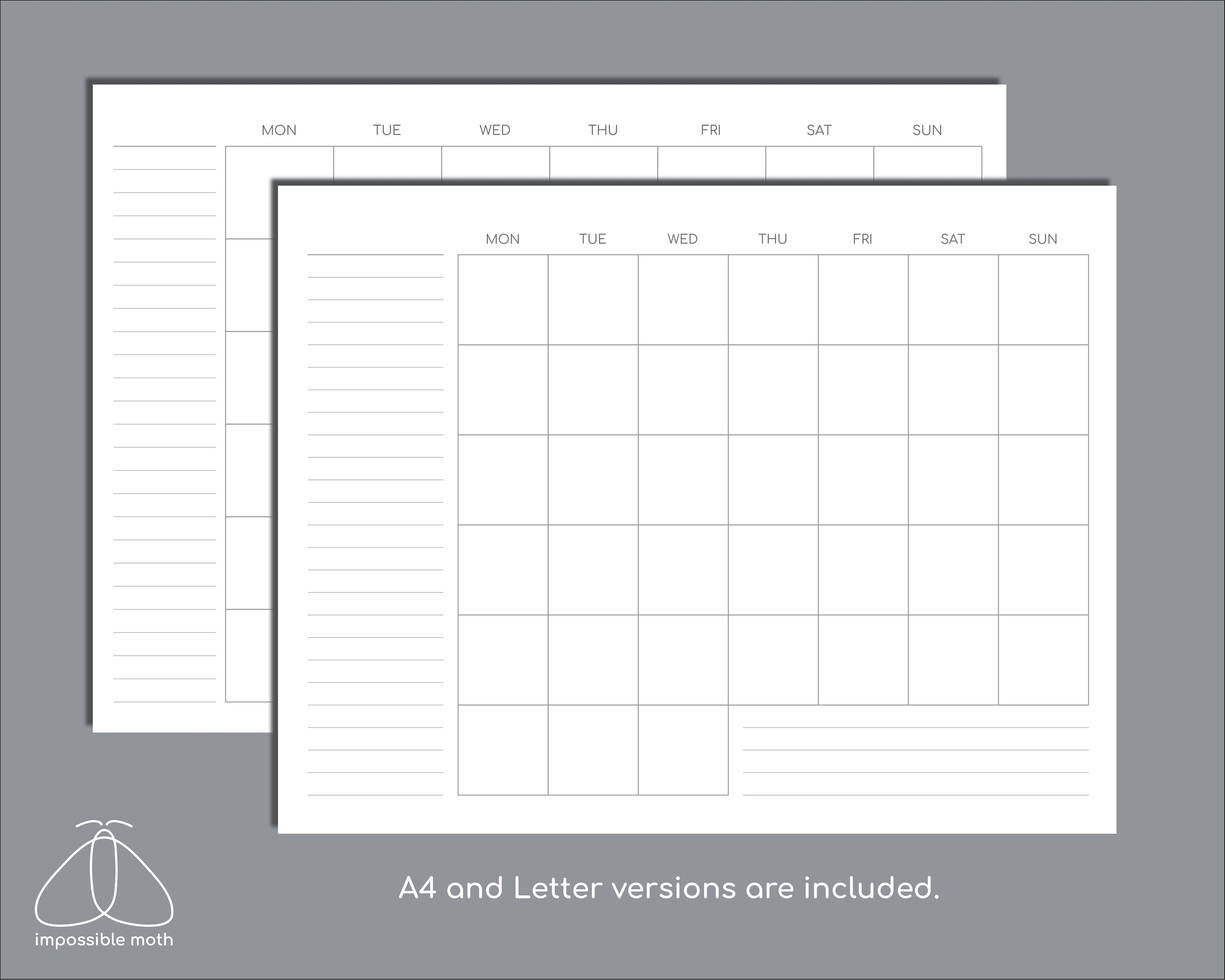 Undated Monthly Calendar, A4 / A5 / A3 / Letter Printable Pdf - Etsy
