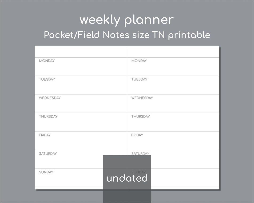 Undated Weekly Pocket Planner, Printable Travelers Insert 90x140mm, 3 ...