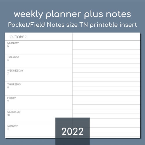 Week on One Page Printable Pocket Size Weekly 1 Page Vertical | Etsy