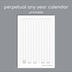 Undated Yearly Calendar Printable, Perpetual Year Overview, Print at A5 ...
