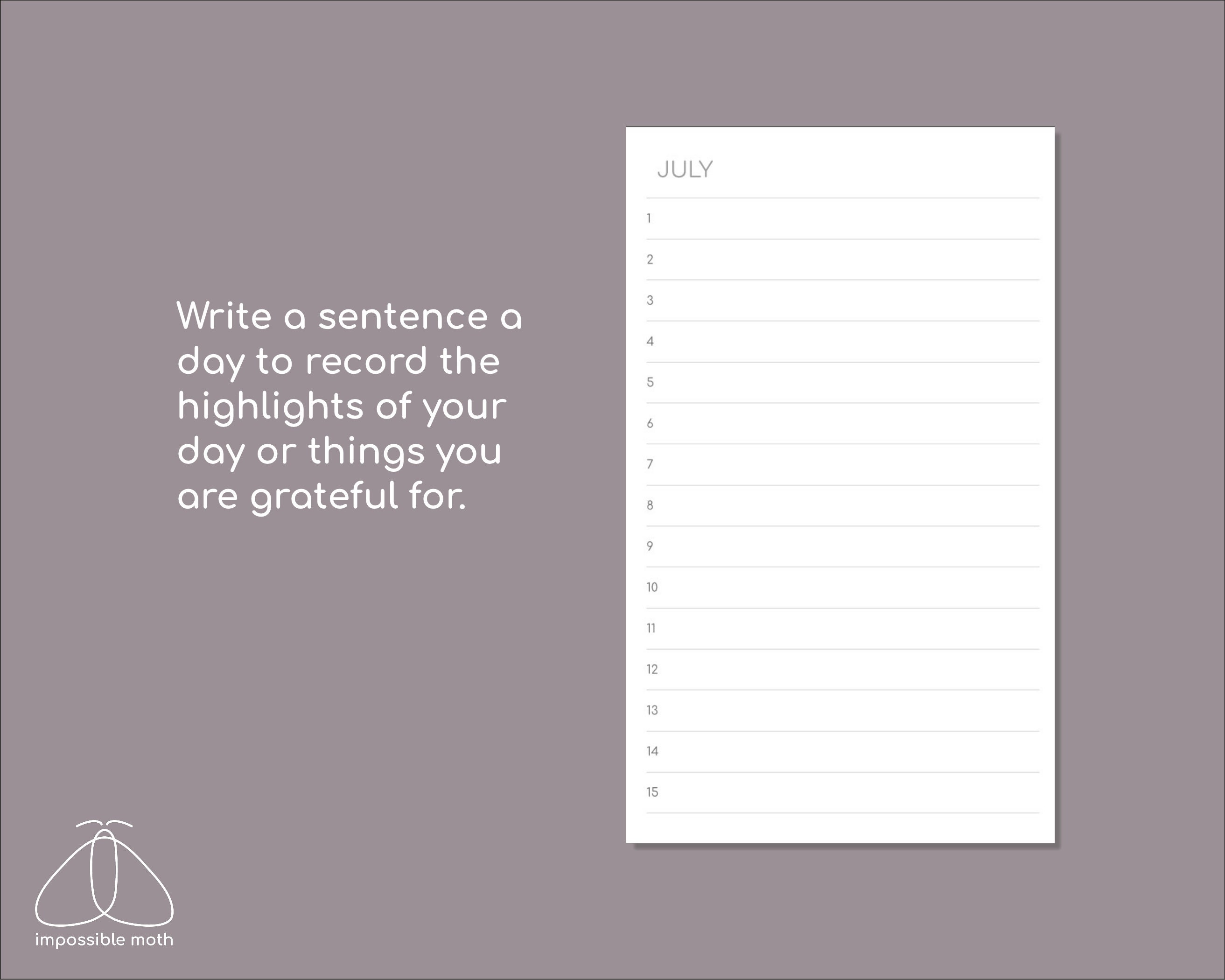 One Line A Day Printable Wide / Cahier Insert for TN, Daily Gratitude ...