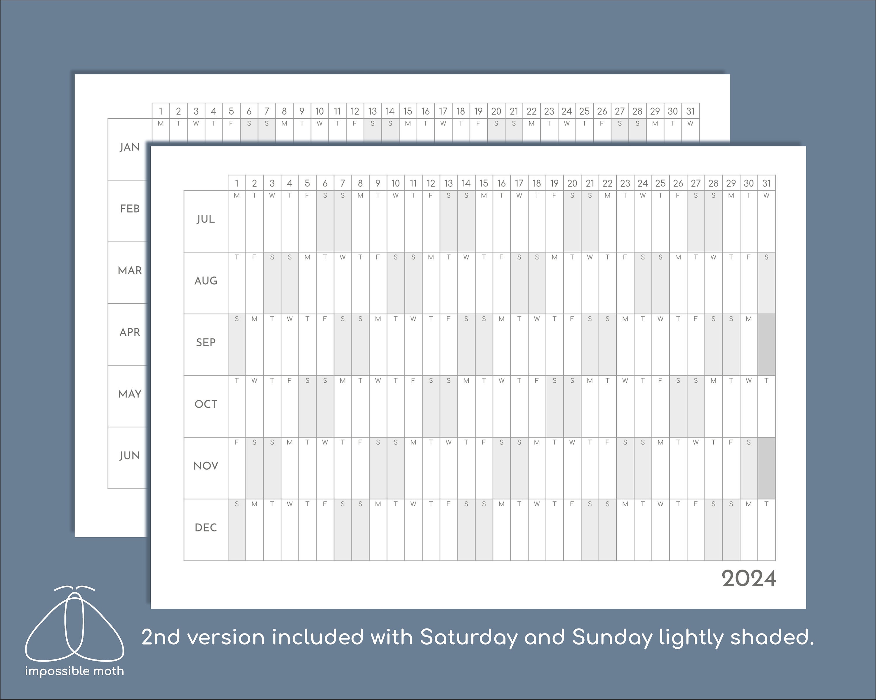 2024 Yearly Overview 2 Page Printable Calendar, 6 Months per Page ...