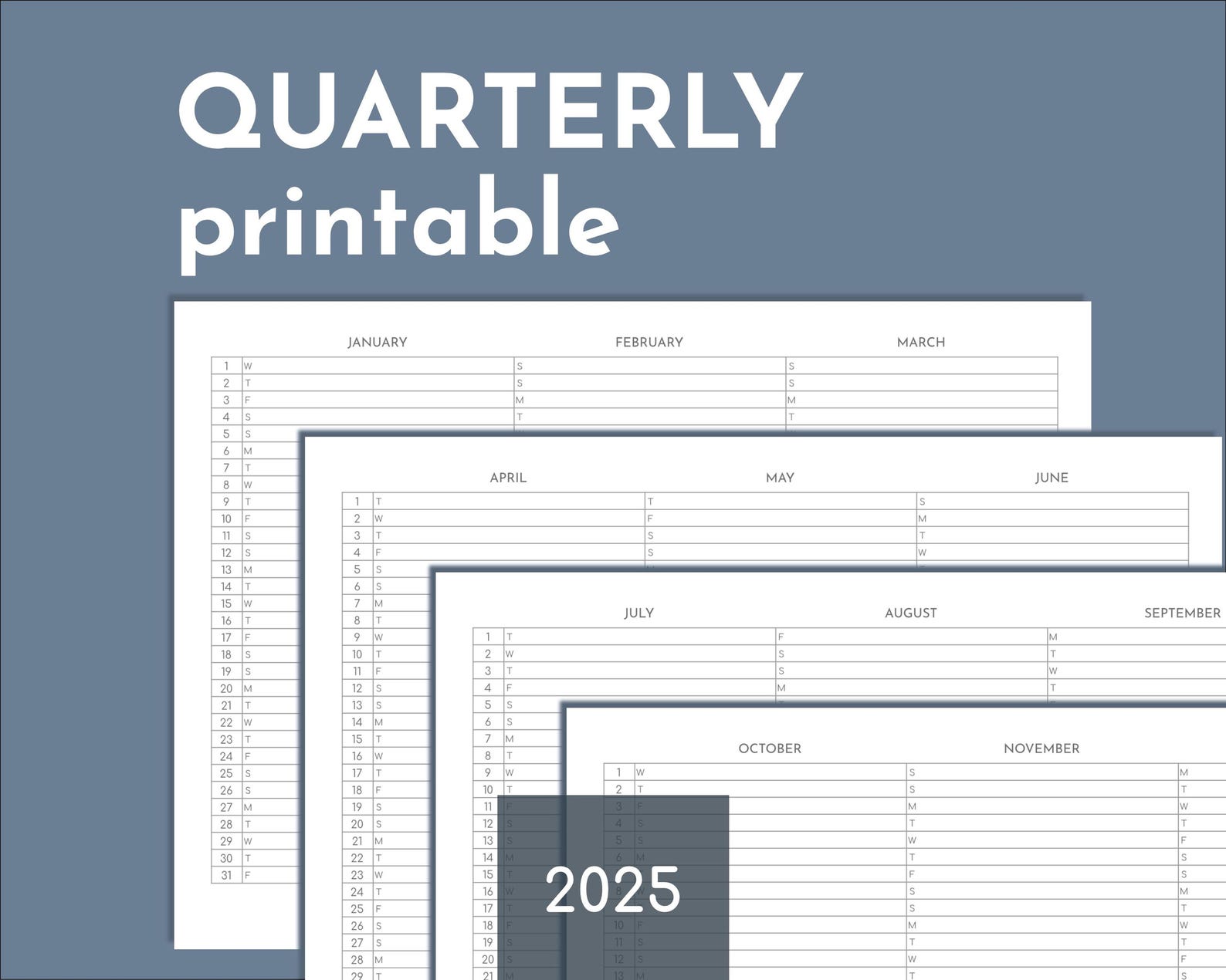 2025 Quarterly Planner Printable, Year on 4 Pages, With A4 and Letter ...