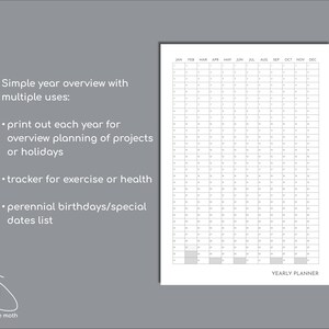 Undated Yearly Calendar Printable, Perpetual Year Overview, Letter or ...