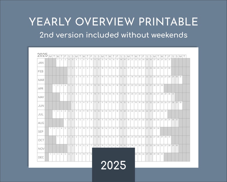2025 Yearly Planner Printable, Year Overview Tracker on One Page, Print ...