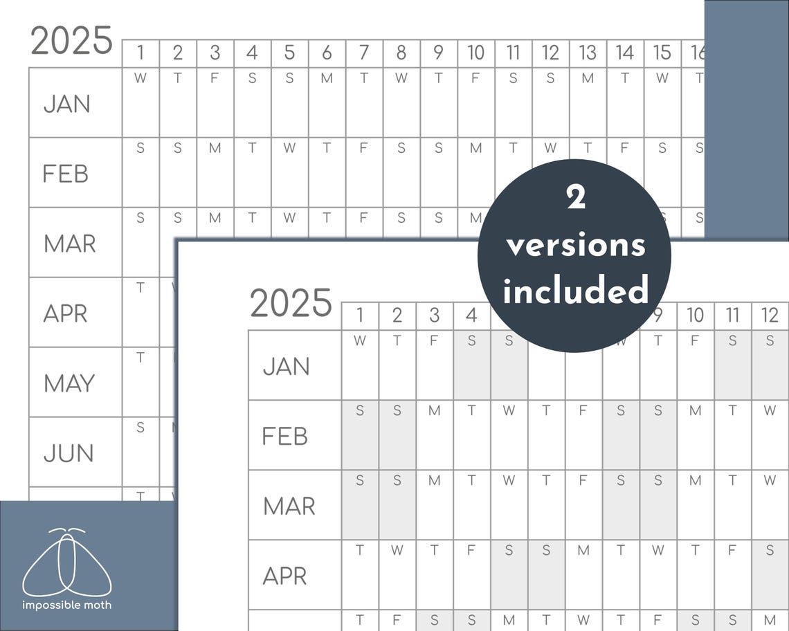 Yearly Overview Printable 2025 Calendar, Year Tracker on One Page - Etsy