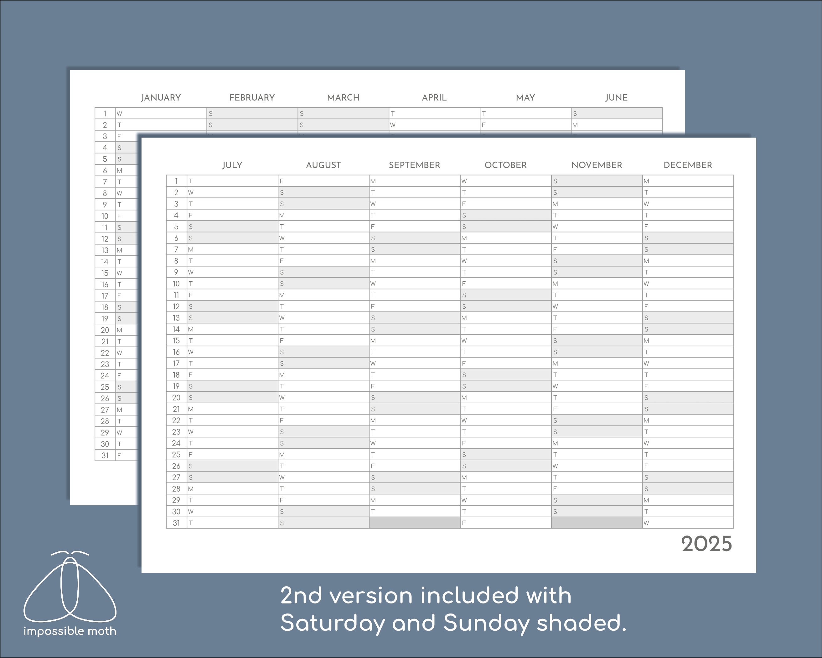 2025 Wall Calendar on 2 Pages, Landscape Yearly Planner Printable With ...