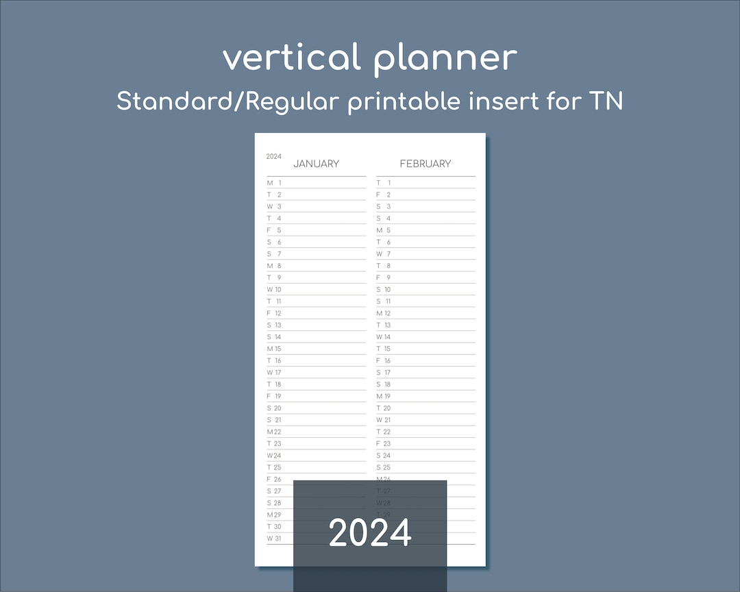 Vertical Calendar 2024 Planner, Standard / Regular Printable Travelers ...