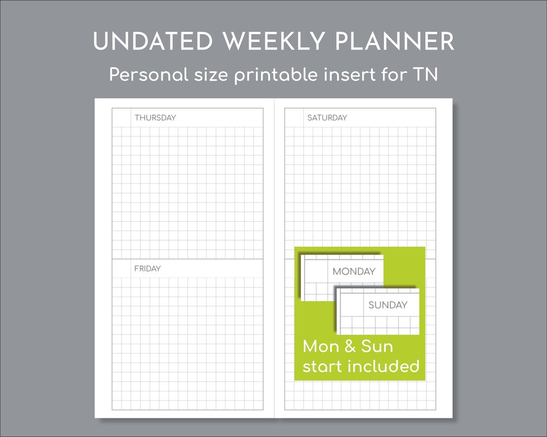 Dateless Week on 4 Pages, Personal Size Printable Travelers Inserts - Etsy