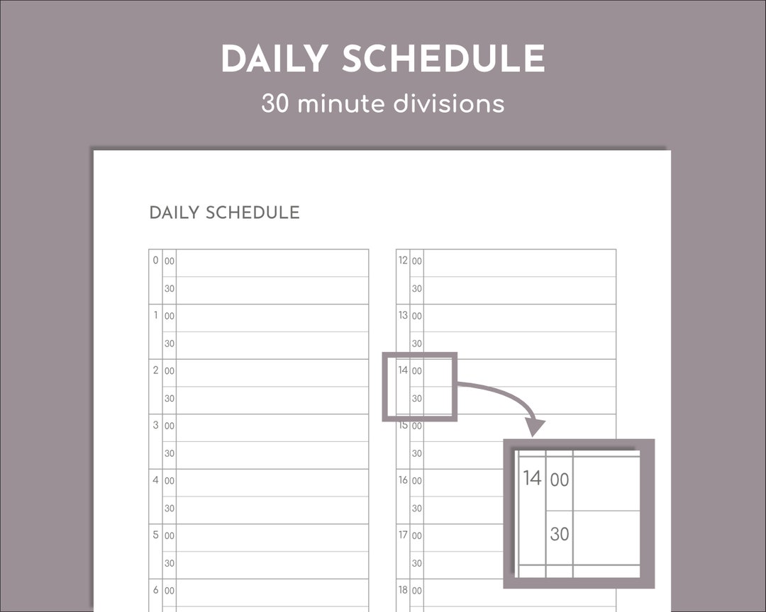 30 Minute Daily Timetable, Undated 24 Hour Planner, Printable Pdf - Etsy