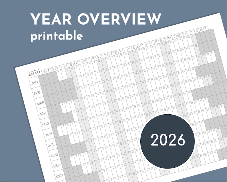 2026 Yearly Planner Printable, Year Overview Tracker on One Page, Print ...