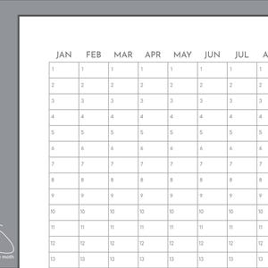 Undated Yearly Calendar Printable, Perpetual Year Overview, Letter or ...