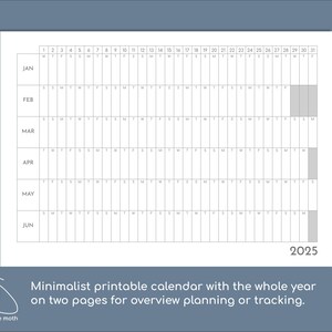 2025 Year Overview 2 Page Printable Calendar, 6 Months per Page Yearly ...
