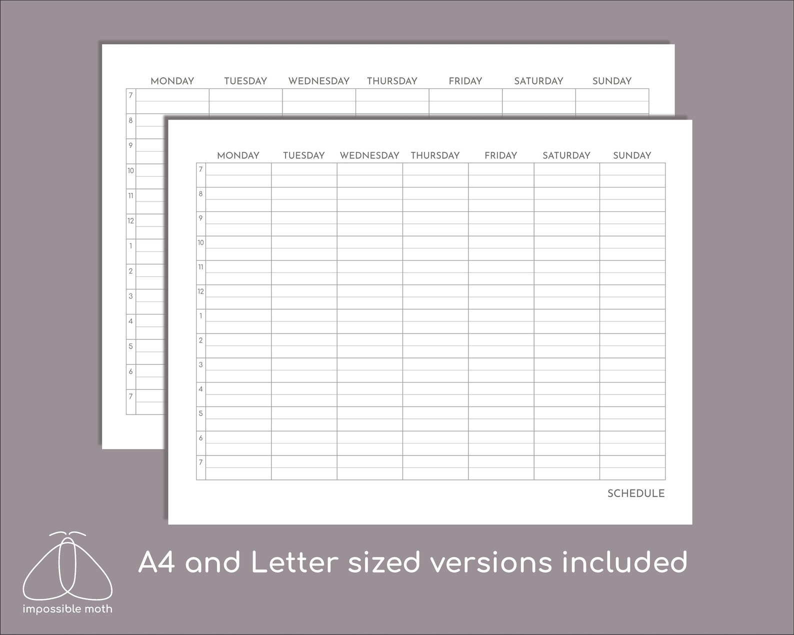 Weekly Half Hour Schedule Planner Printable Pdf, Monday / Sunday Start ...