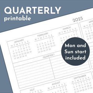 2025 Quarterly Calendar Printable, Overview Wall Planner, Print at A4 ...