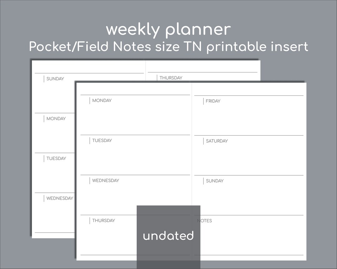 Undated Small Weekly Planner Printable Pocket Size Insert for - Etsy
