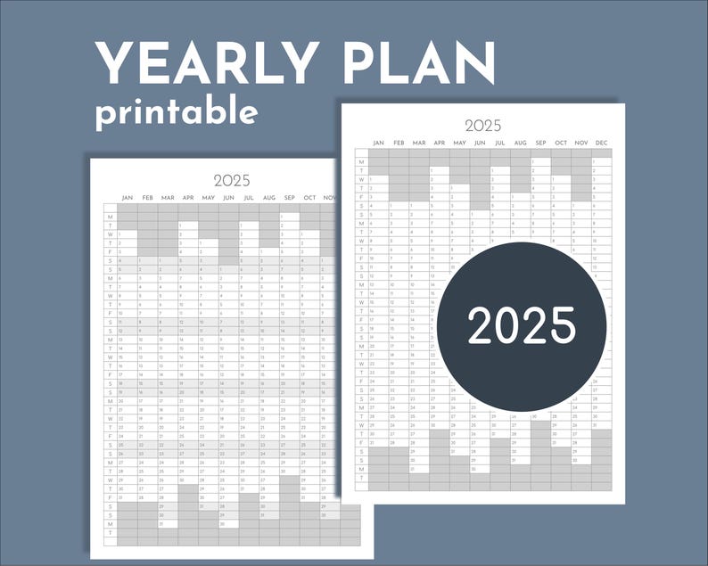 2025 Yearly Planner Overview Printable, A4 (print at A5-A0) and Letter ...
