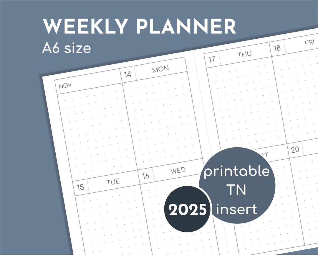 2025 A6 Weekly Planner, Printable Travelers Inserts, 5mm Dot Grid - Etsy