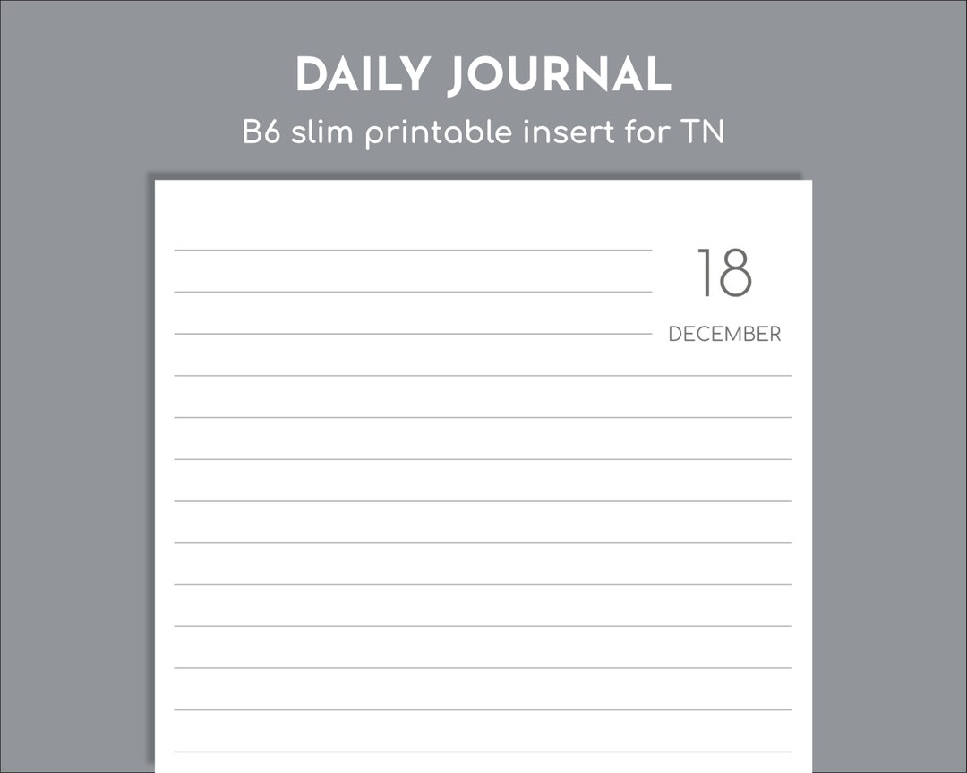 Day on 1 Page Diary, Printable B6 Slim Traveler Inserts, 12 X Monthly ...