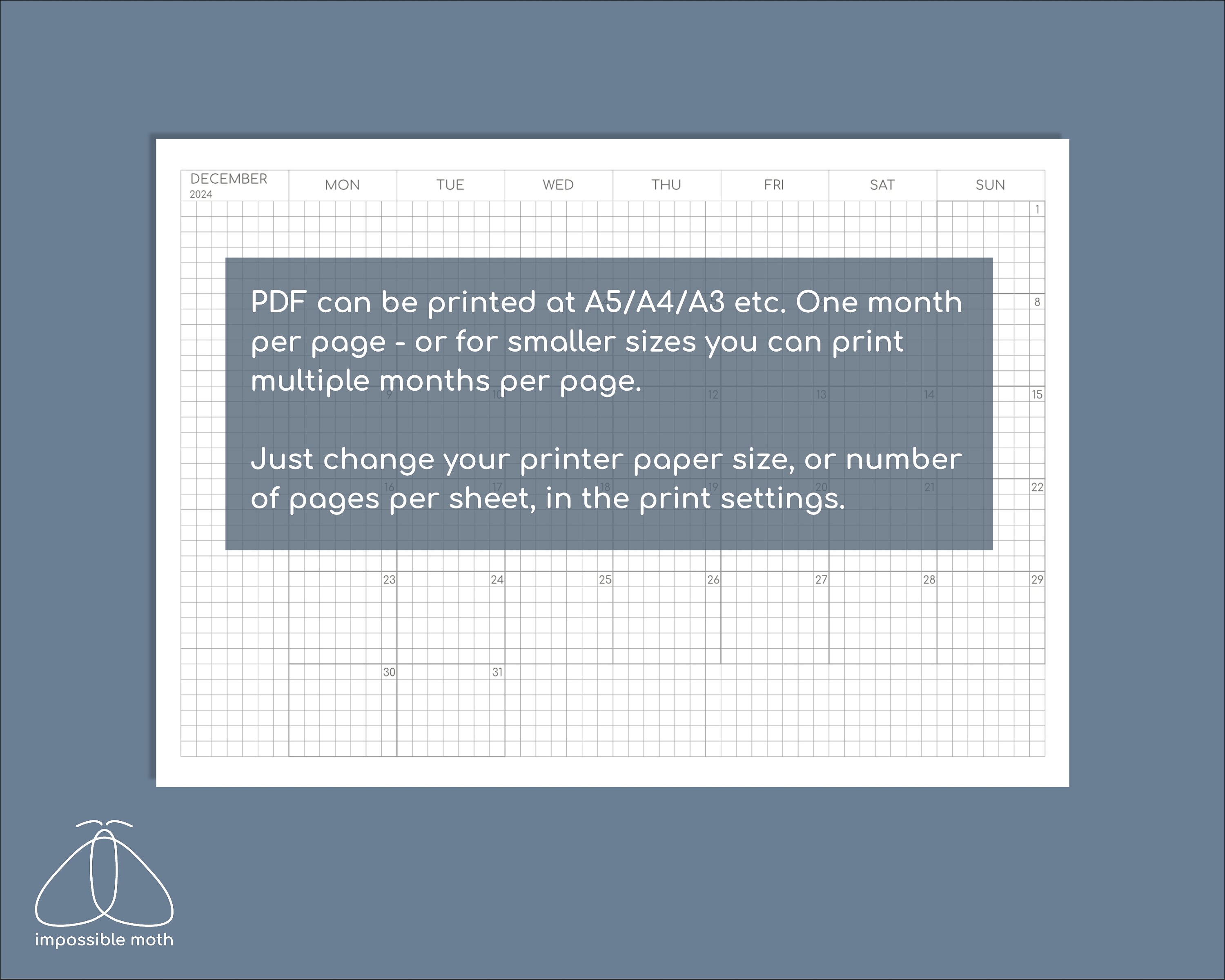 2024 Monthly Planner, A4 Square Graphed Printable Calendar Pdf - Etsy
