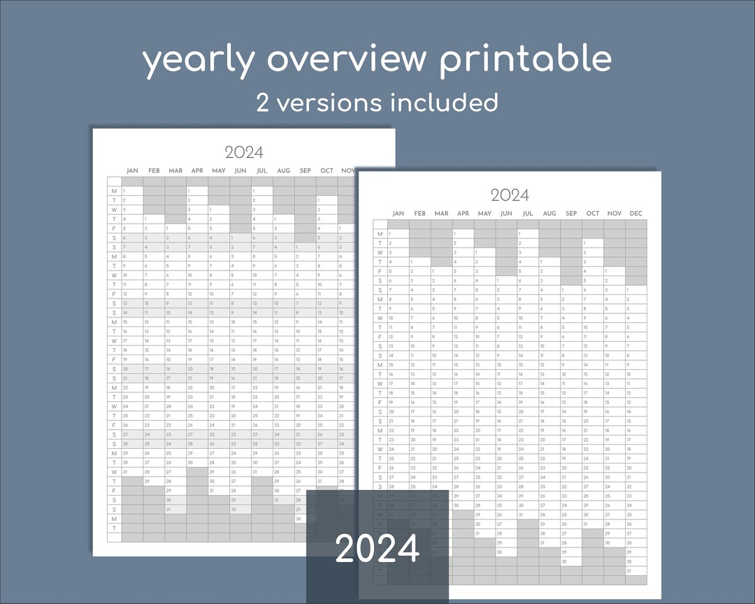 2024 Yearly Planner Printable, Portrait Year Overview, Print at A4 up ...